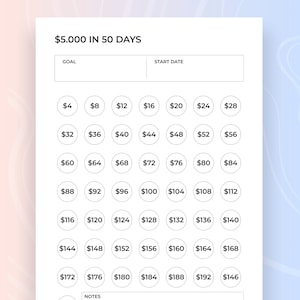 5000 in 50 Days, 5k Savings Challenge, 5000 Savings Challenge, 5.000 Dollars Money Goal, 50 ...