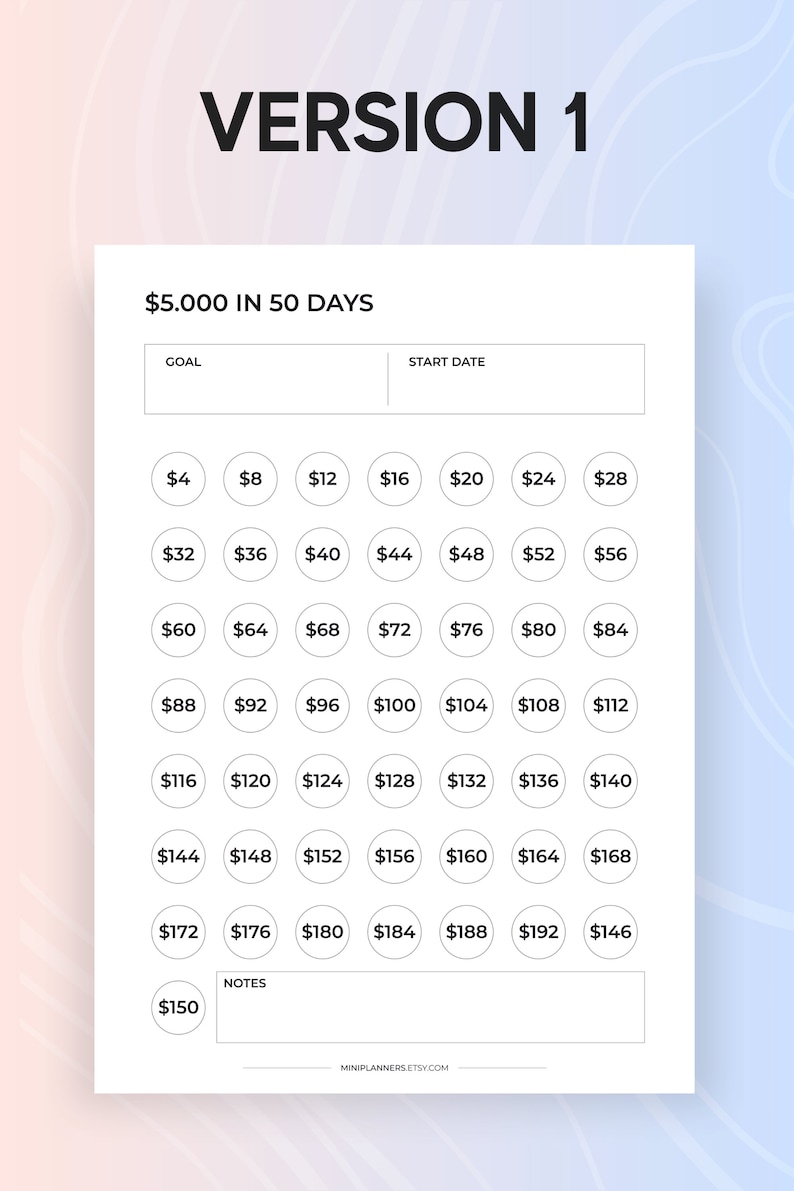 5000 in 50 Days, 5k Savings Challenge, 5000 Savings Challenge, 5.000 ...