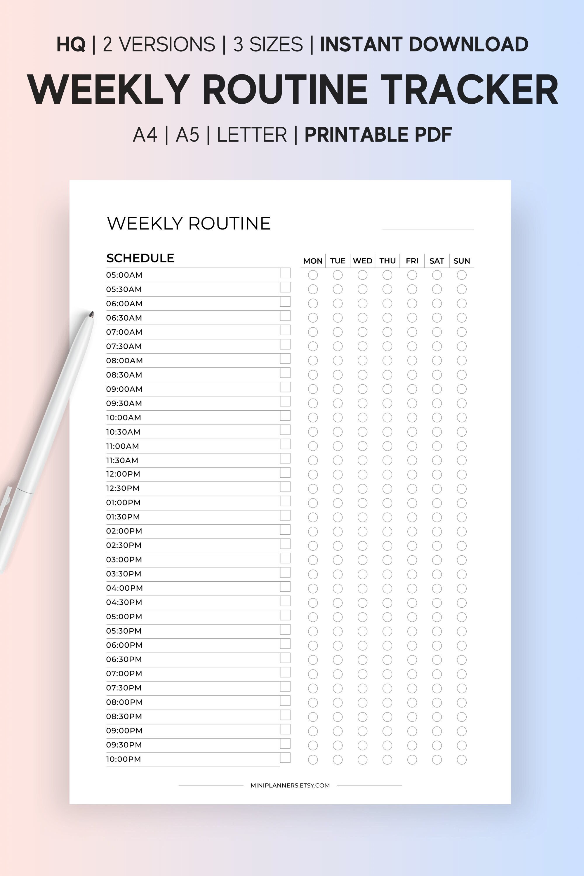 Printable Weekly Routine Tracker Daily Task 7 Day Habit - Etsy