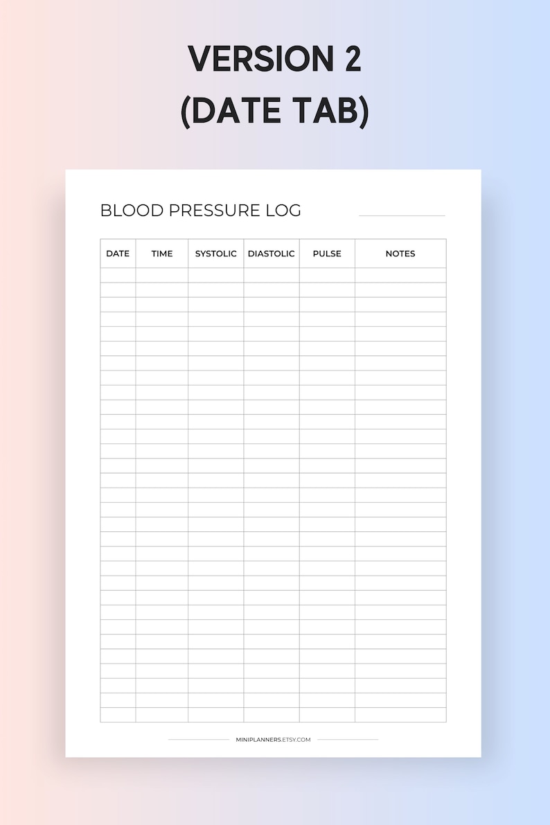 Monthly Blood Pressure Log Printable Blood Pressure Tracker PDF 30 Day ...