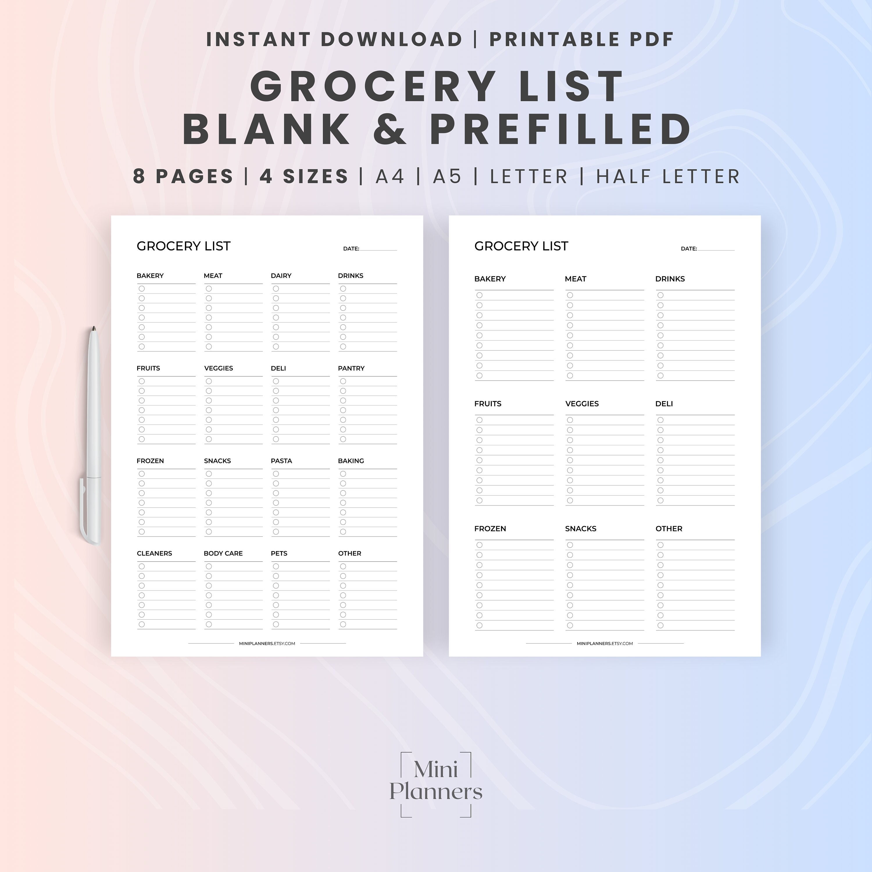 Grocery List Printable Template Basic Fridge / Pantry - Etsy