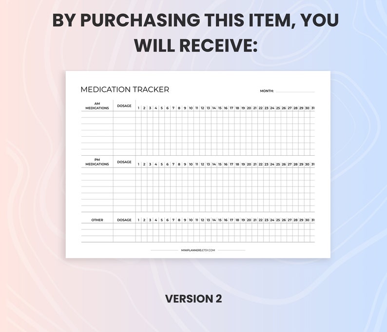 Monthly Medication Tracker, Printable Pill Reminder, Daily Medication ...