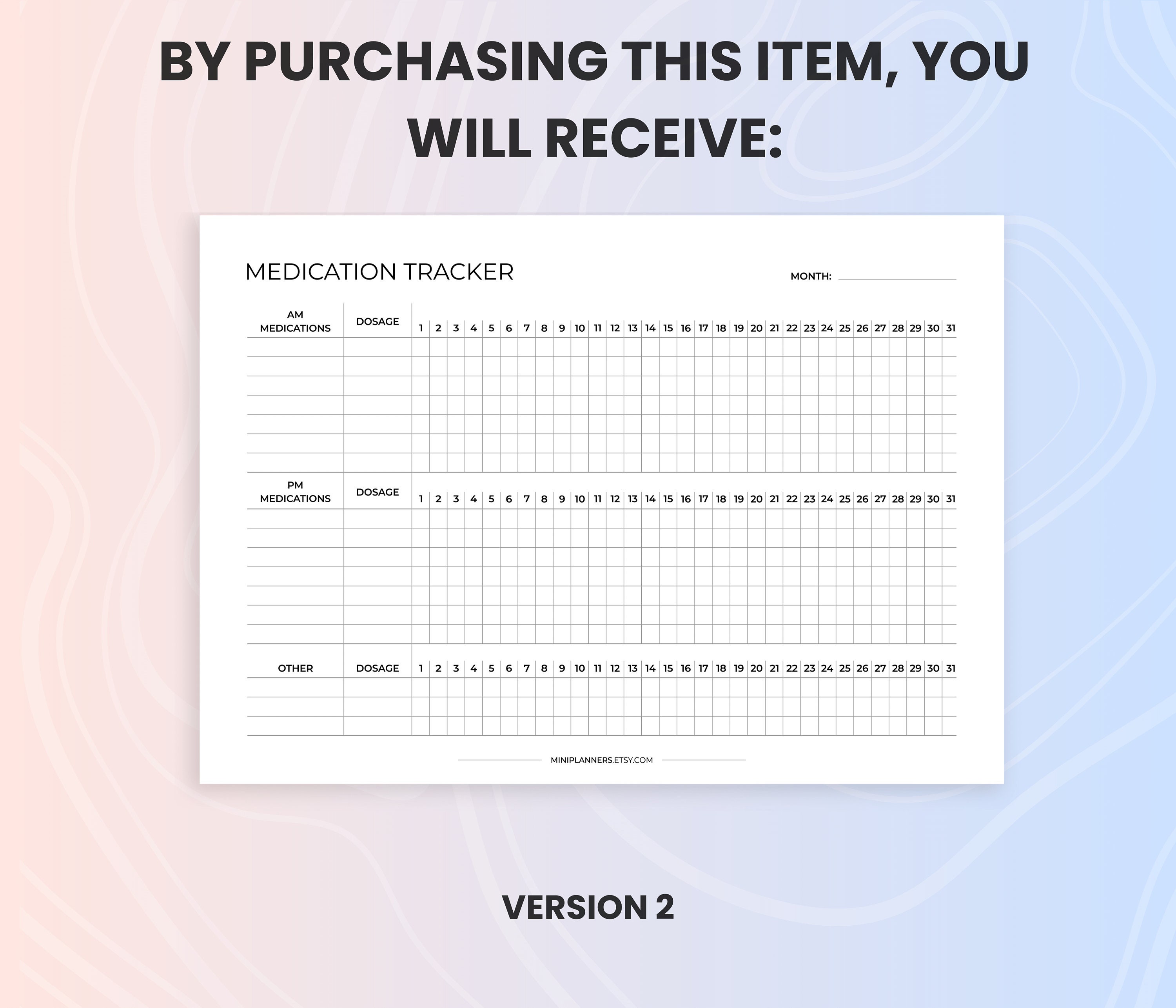 Monthly Medication Tracker, Printable Pill Reminder, Daily Medication ...