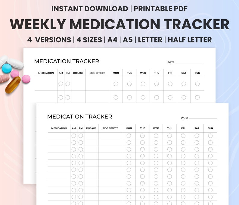Weekly Medication Tracker: AM PM, Supplements (printable PDF) - Etsy