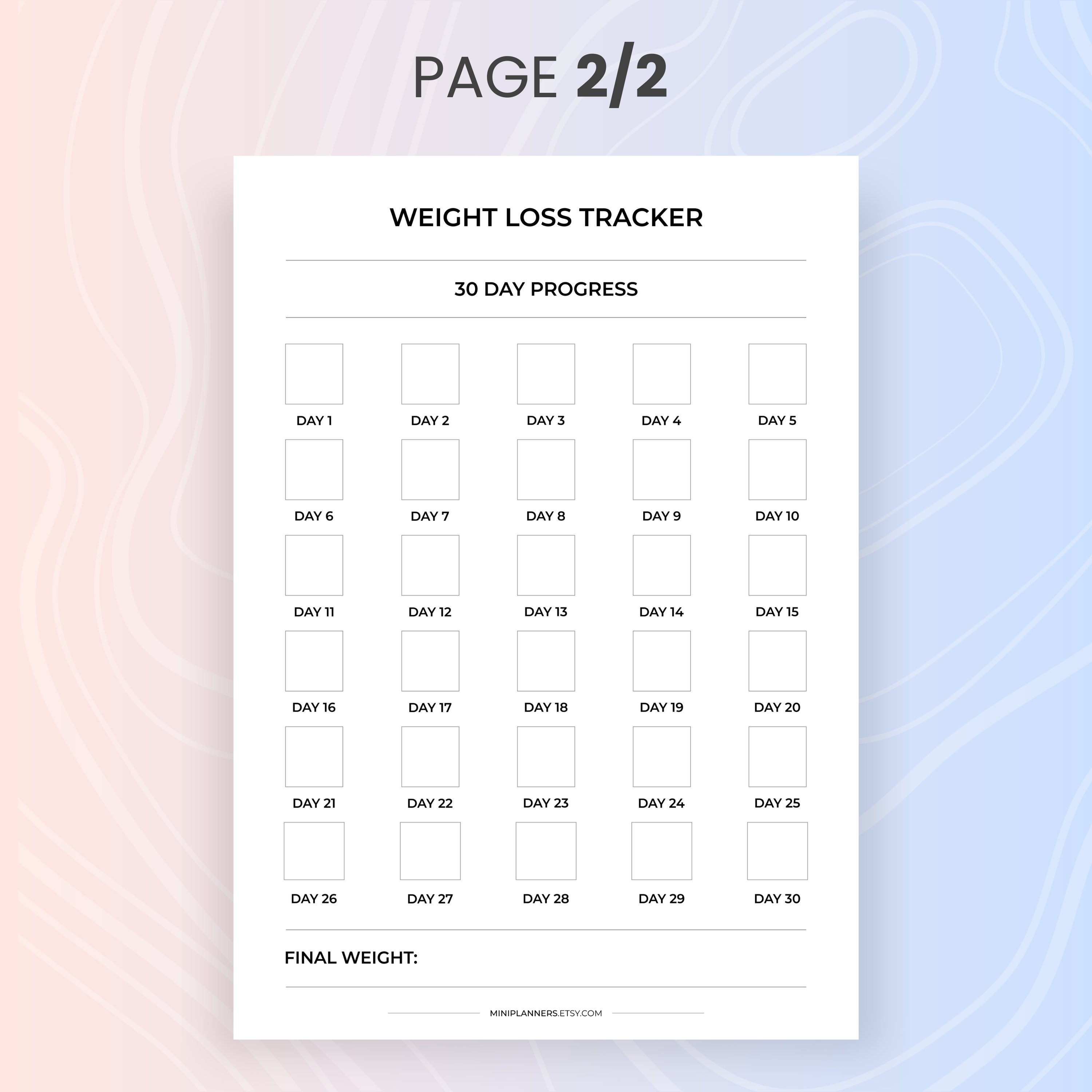 Weight Loss Tracker, Printable 30 Day Weight Loss Challenge, Weightloss ...