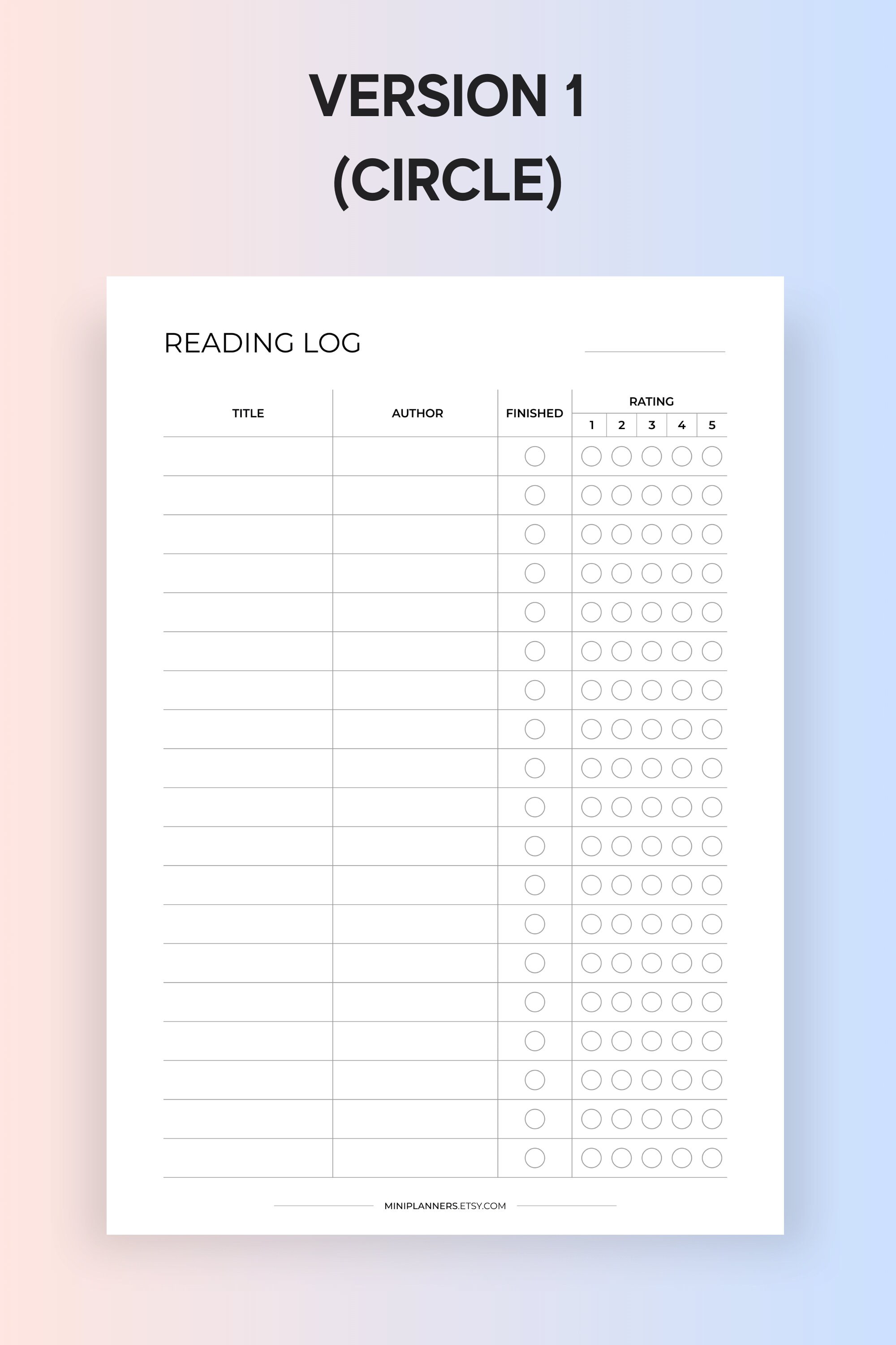 Reading Log, Printable Books to Read Tracker, Book Rating, Bookworm ...