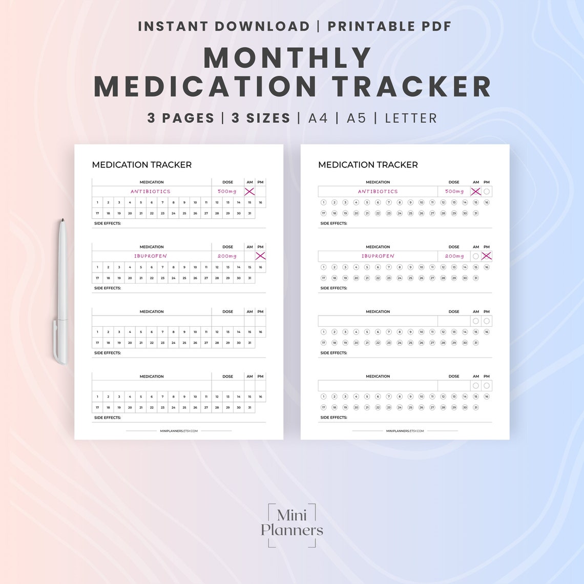 Monthly Medication Tracker Printable: Daily Pill Reminder (PDF) - Etsy