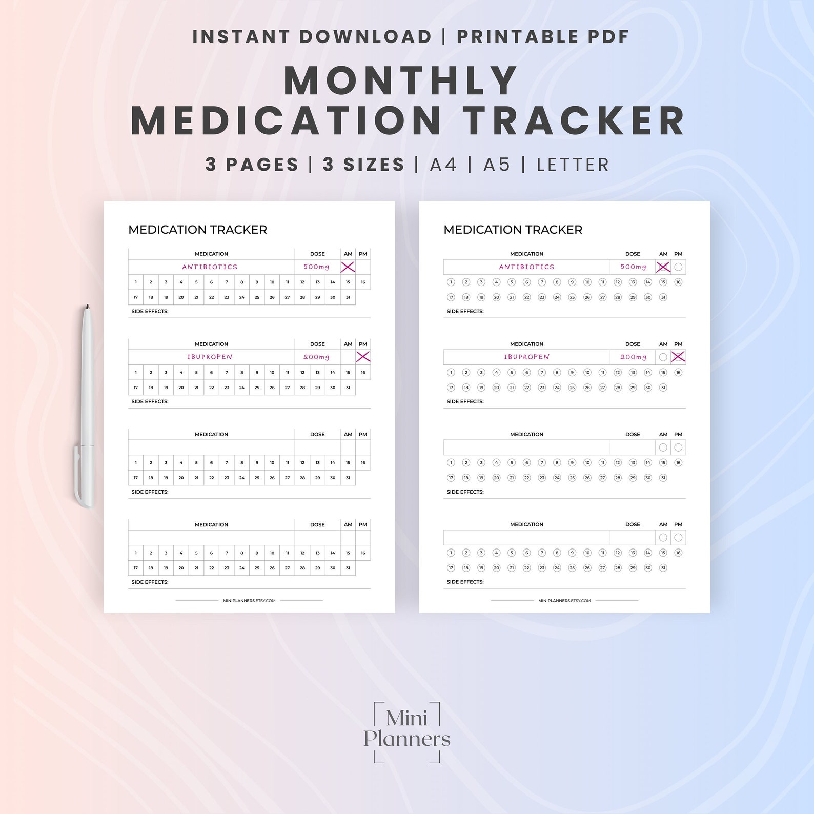 Monthly Medication Tracker Printable: Daily Pill Reminder (PDF) - Etsy