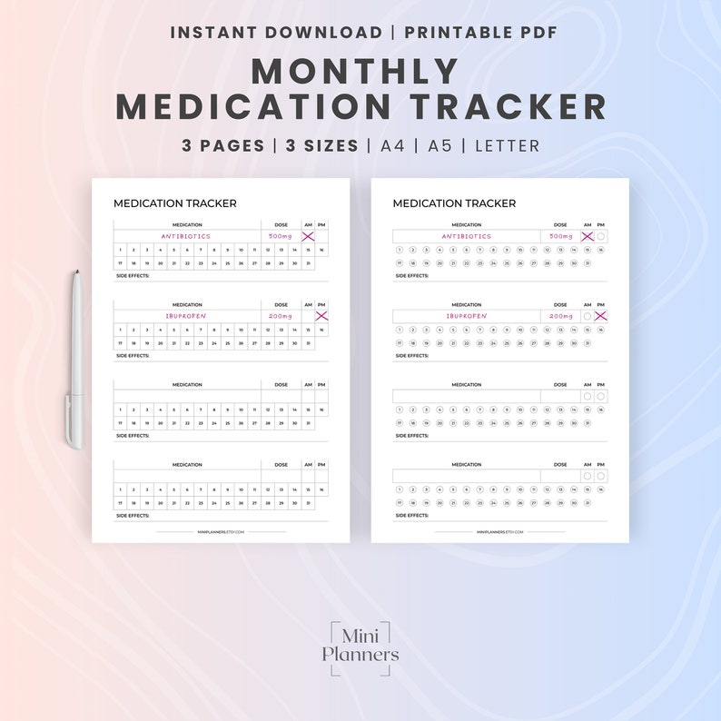 Monthly Medication Tracker Printable: Daily Pill Reminder (PDF) - Etsy