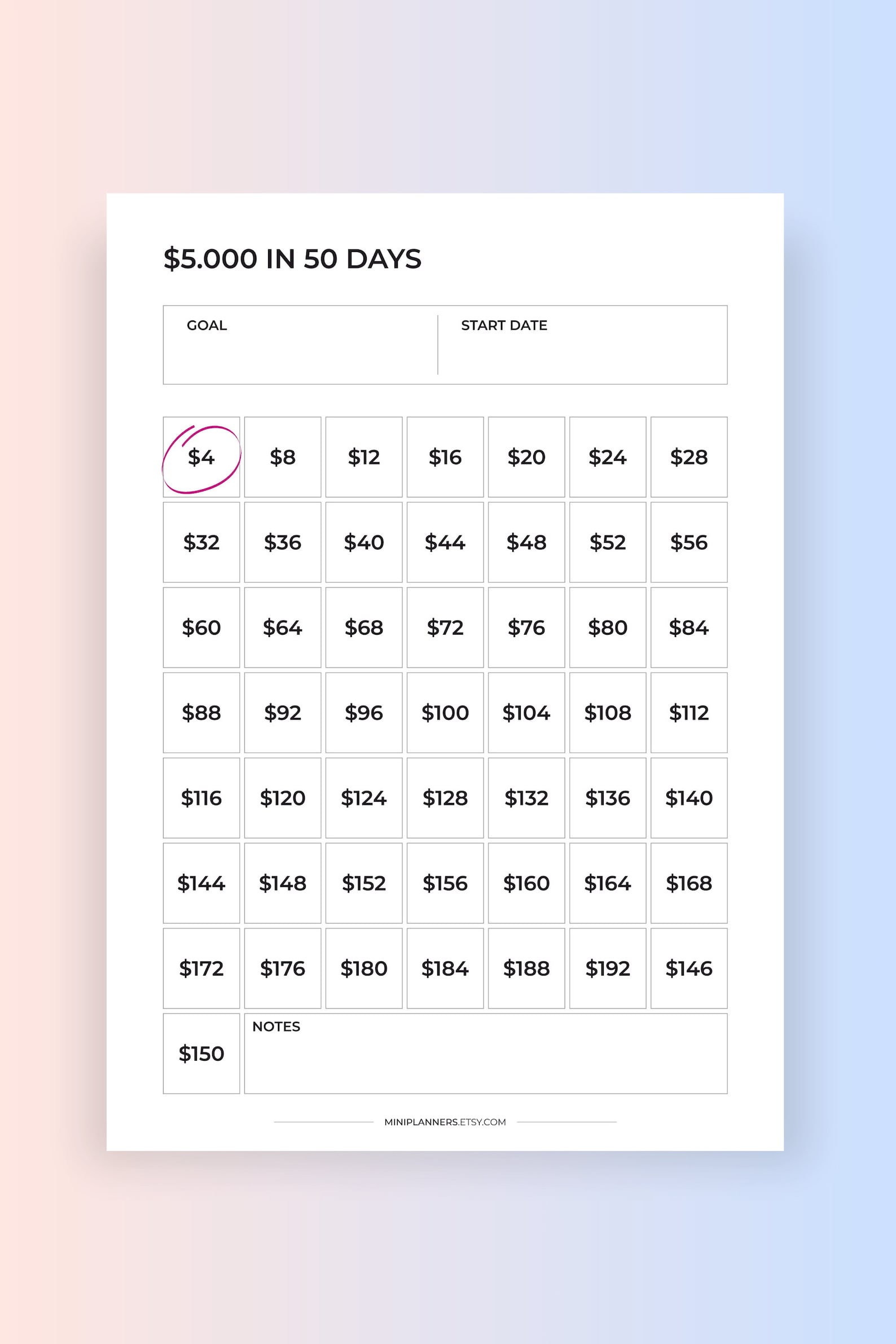 5000 in 50 Days, 5k Savings Challenge, 5000 Savings Challenge, 5.000 ...