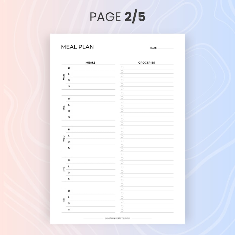 Monday to Friday Meal Plan With Grocery List, Daily and Weekly ...