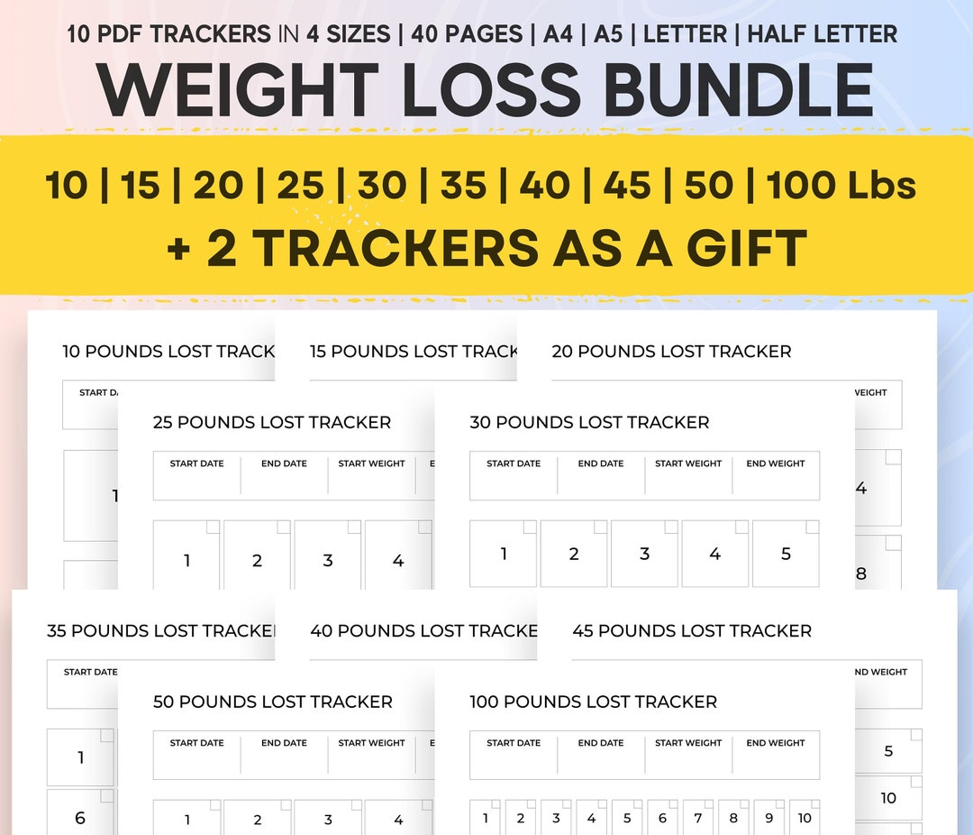 Weight Loss Bundle Printable, Achieve Your Goals Lose 10, 20, 30, 40, 50 or 100 Lbs Challenge ...