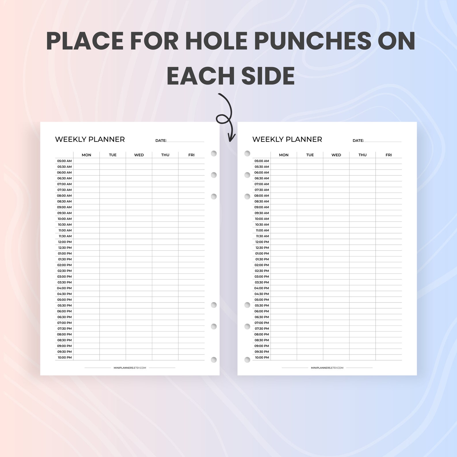 5 Day Weekly Schedule Printable, 5AM - 10PM Half Hourly Schedule, Half ...