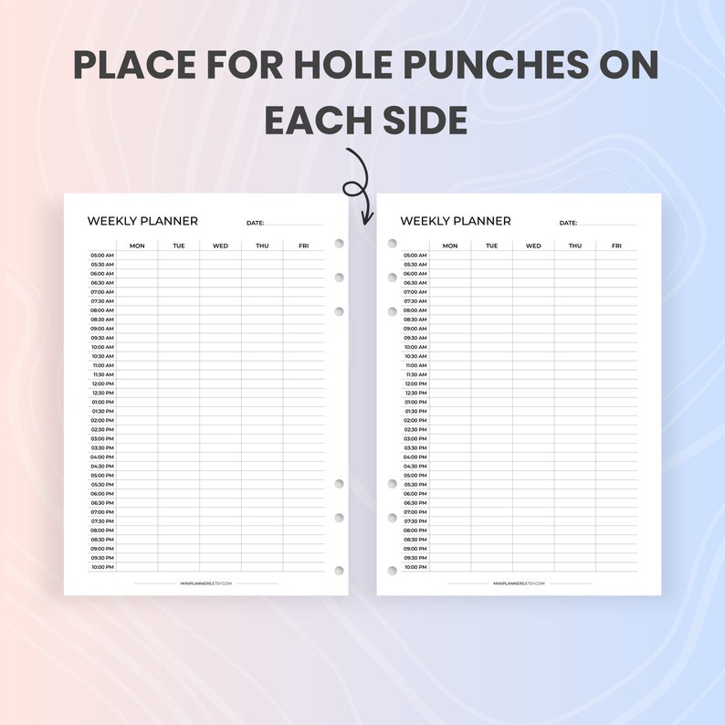 5 Day Weekly Schedule Printable, 5AM - 10PM Half Hourly Schedule, Half ...