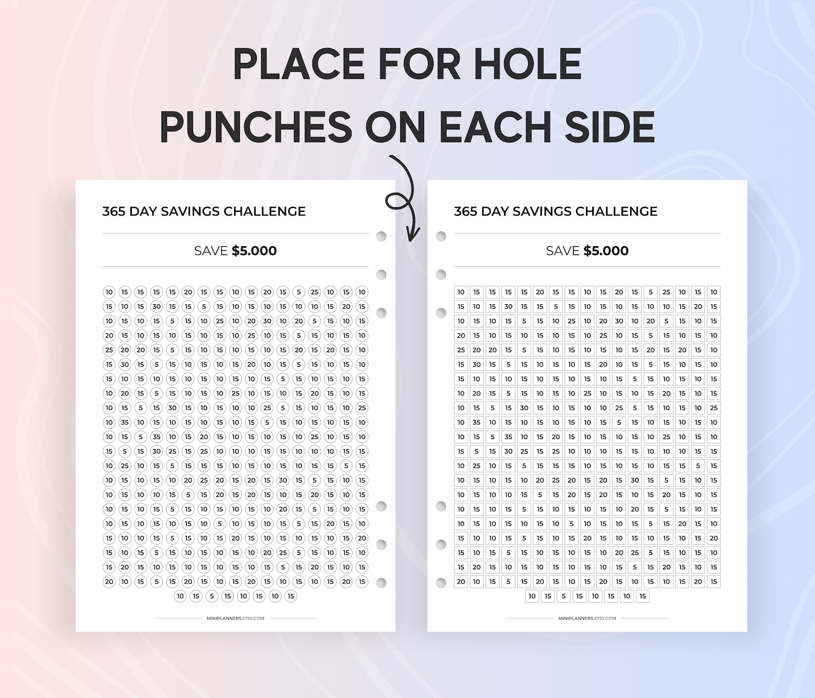 5000 Savings Challenge, 5,000 Dollars in 365 Days, Yearly Money Goal ...