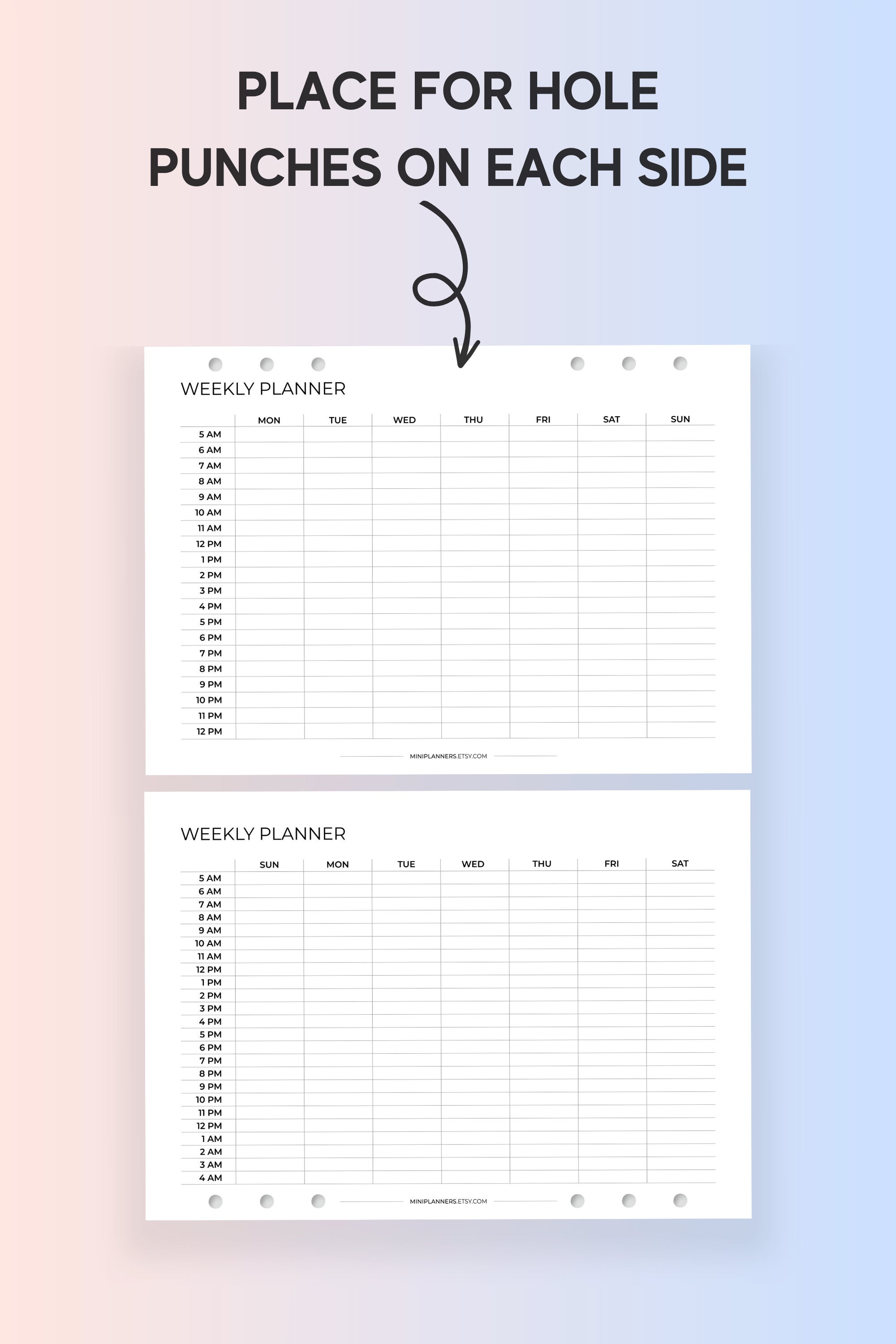Horizontal Weekly Planner Printable, Weekly Planner by Hour, Hourly ...