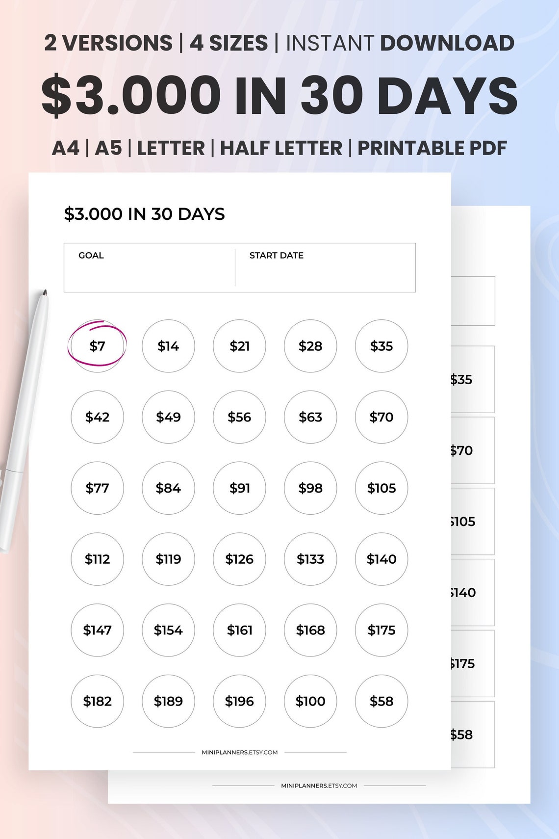 3000 Savings Challenge, 3k Dollars in 30 Days, Monthly Cash Stuffing ...