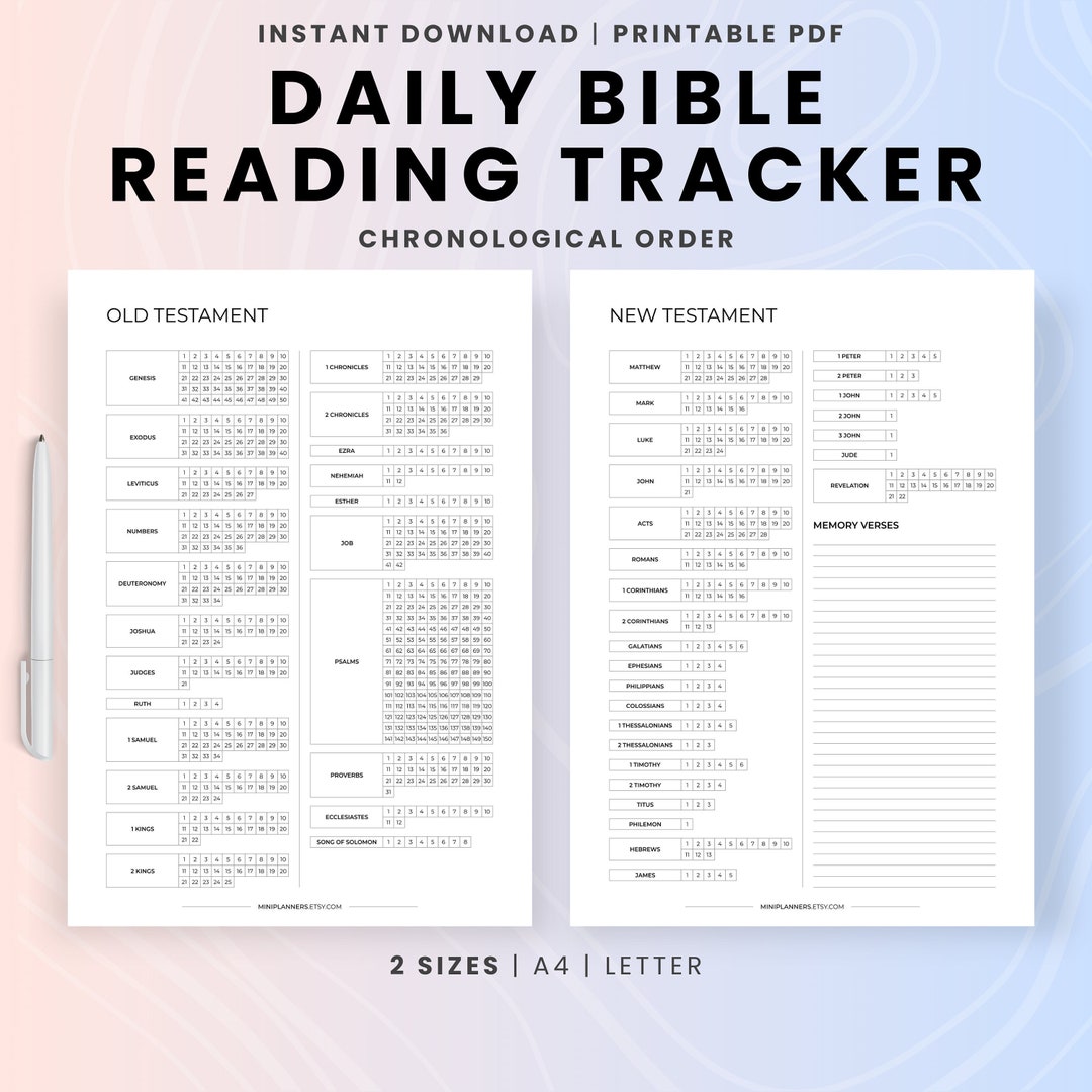 Bible Reading Tracker, Daily Chronological Bible Checklist, Scripture ...