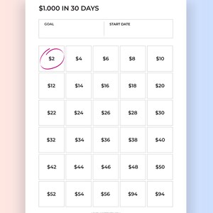 1000 Dollar Savings Challenge Printable, 1.000 in 30 Days, 1k Monthly ...
