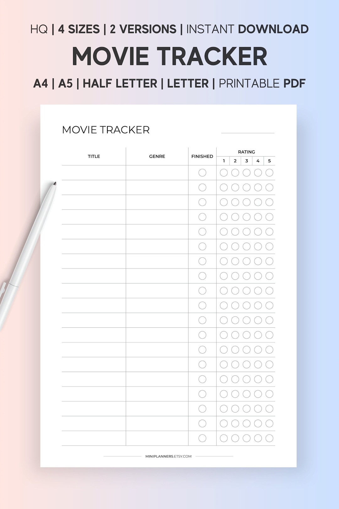 Movie Watching Tracker Printable, Watchlist Organizer, TV Show Tracker ...