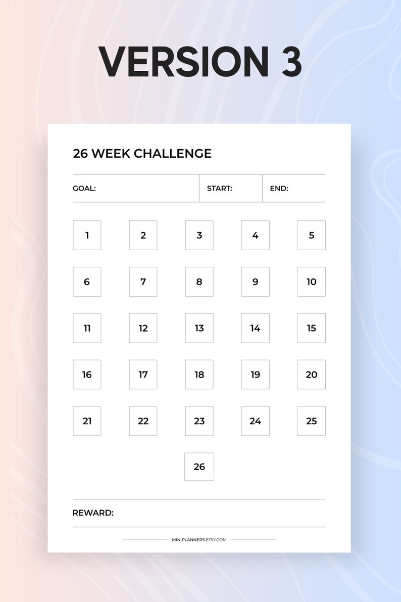 26 Week Challenge Printable: Half Year Goal Tracker (a4/a5/letter) (PDF ...