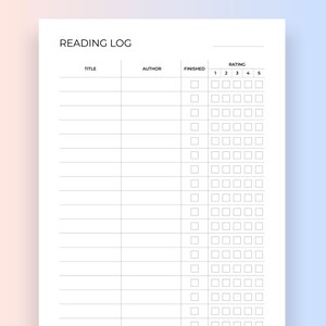 Reading Log, Printable Books to Read Tracker, Book Rating, Bookworm ...
