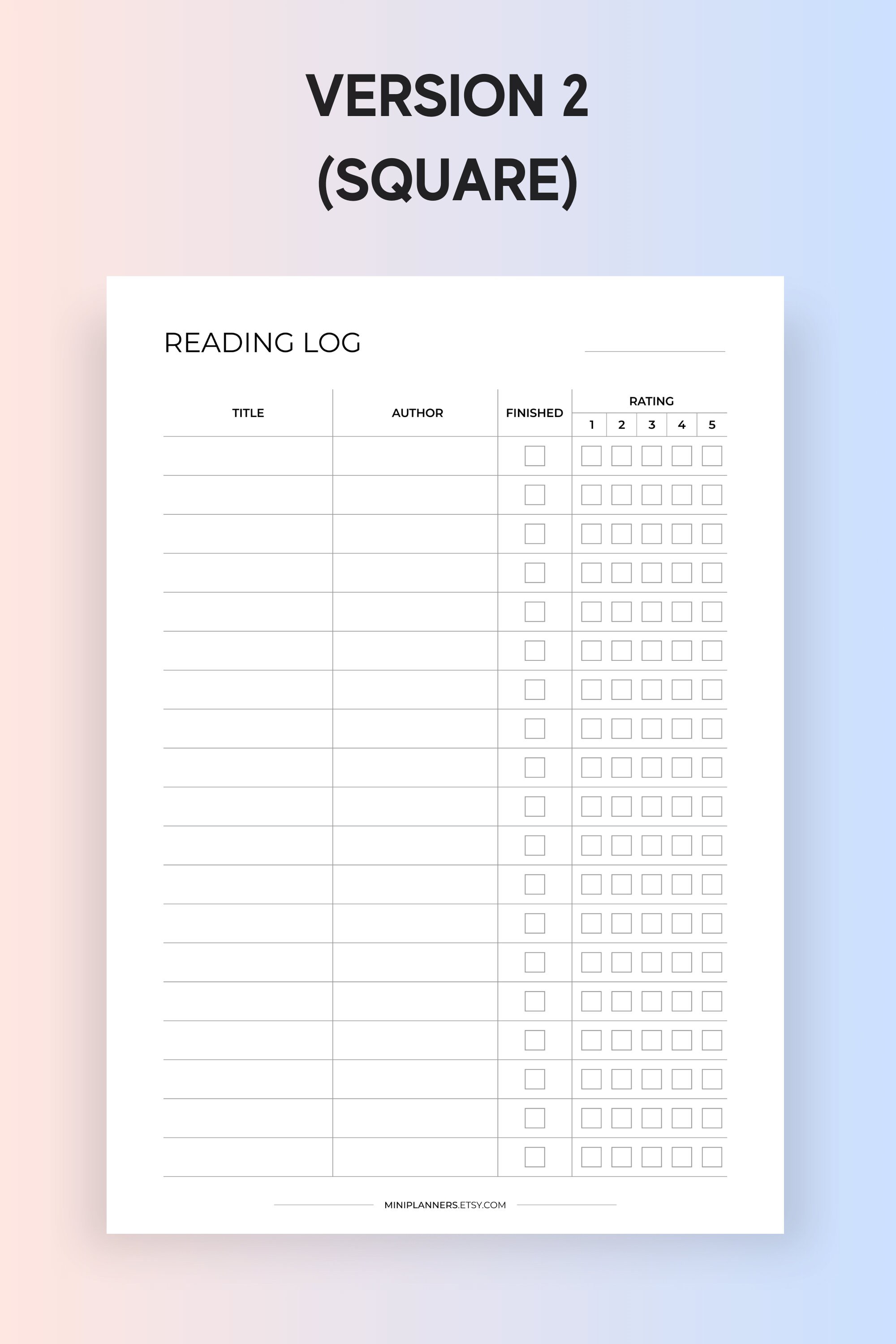 Reading Log, Printable Books to Read Tracker, Book Rating, Bookworm ...