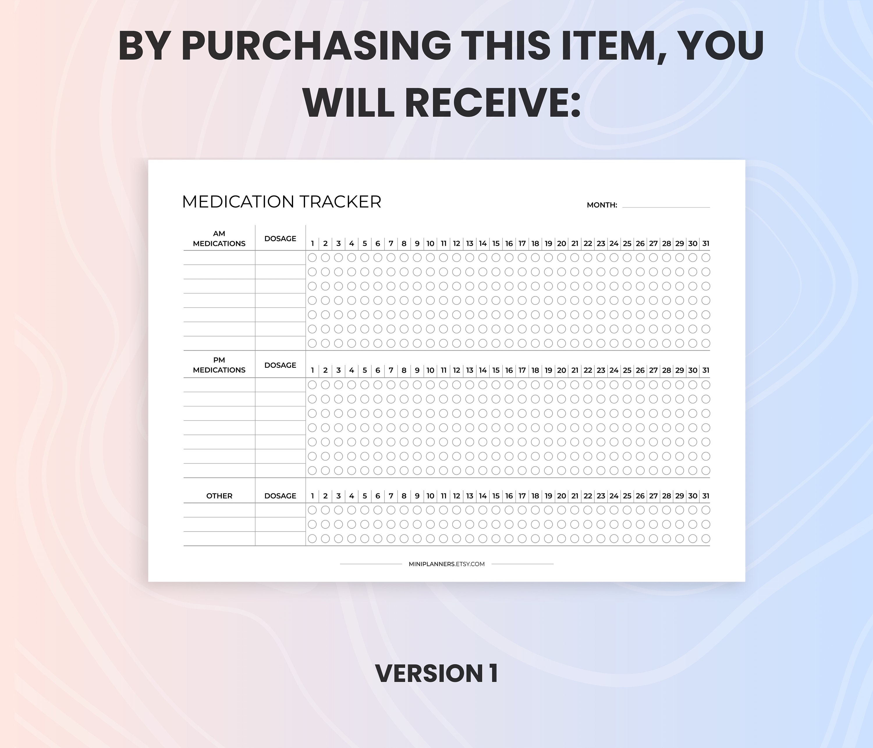 Monthly Medication Tracker, Printable Pill Reminder, Daily Medication AM PM Scheduler, 30 Day ...
