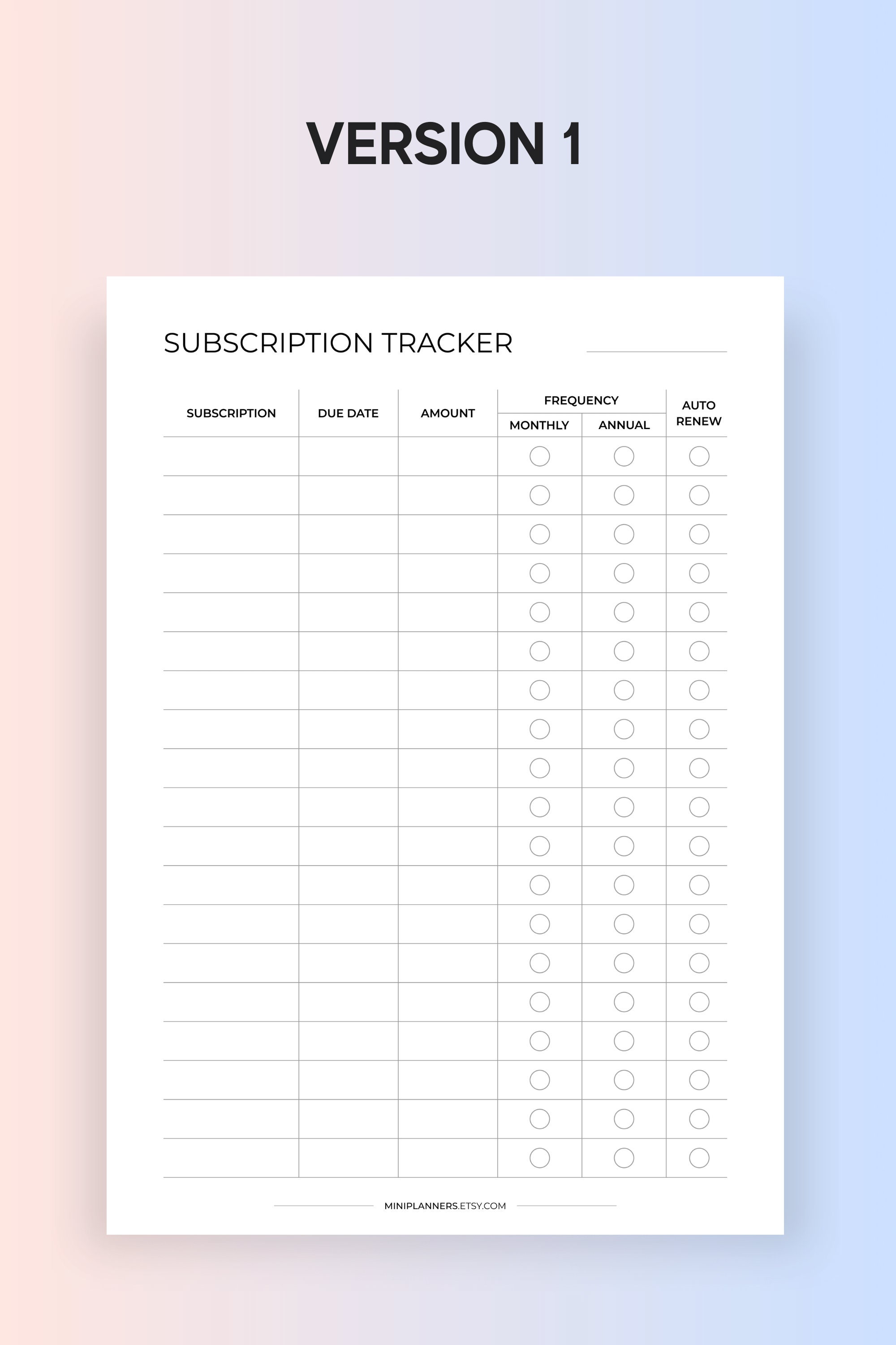 Subscription Tracker Printable: Monthly Payment Reminder (PDF) - Etsy