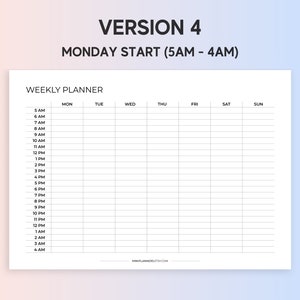 Horizontal Weekly Planner Printable, Weekly Planner by Hour, Hourly ...