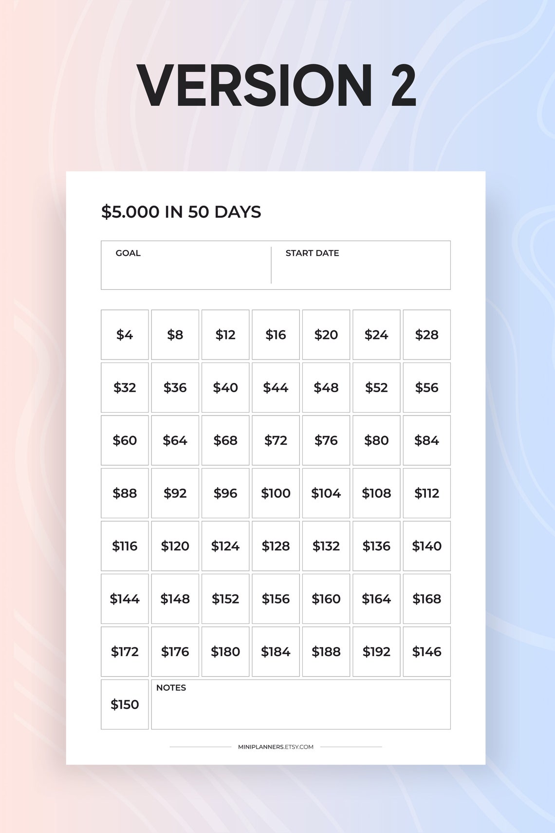 5000 in 50 Days, 5k Savings Challenge, 5000 Savings Challenge, 5.000 ...