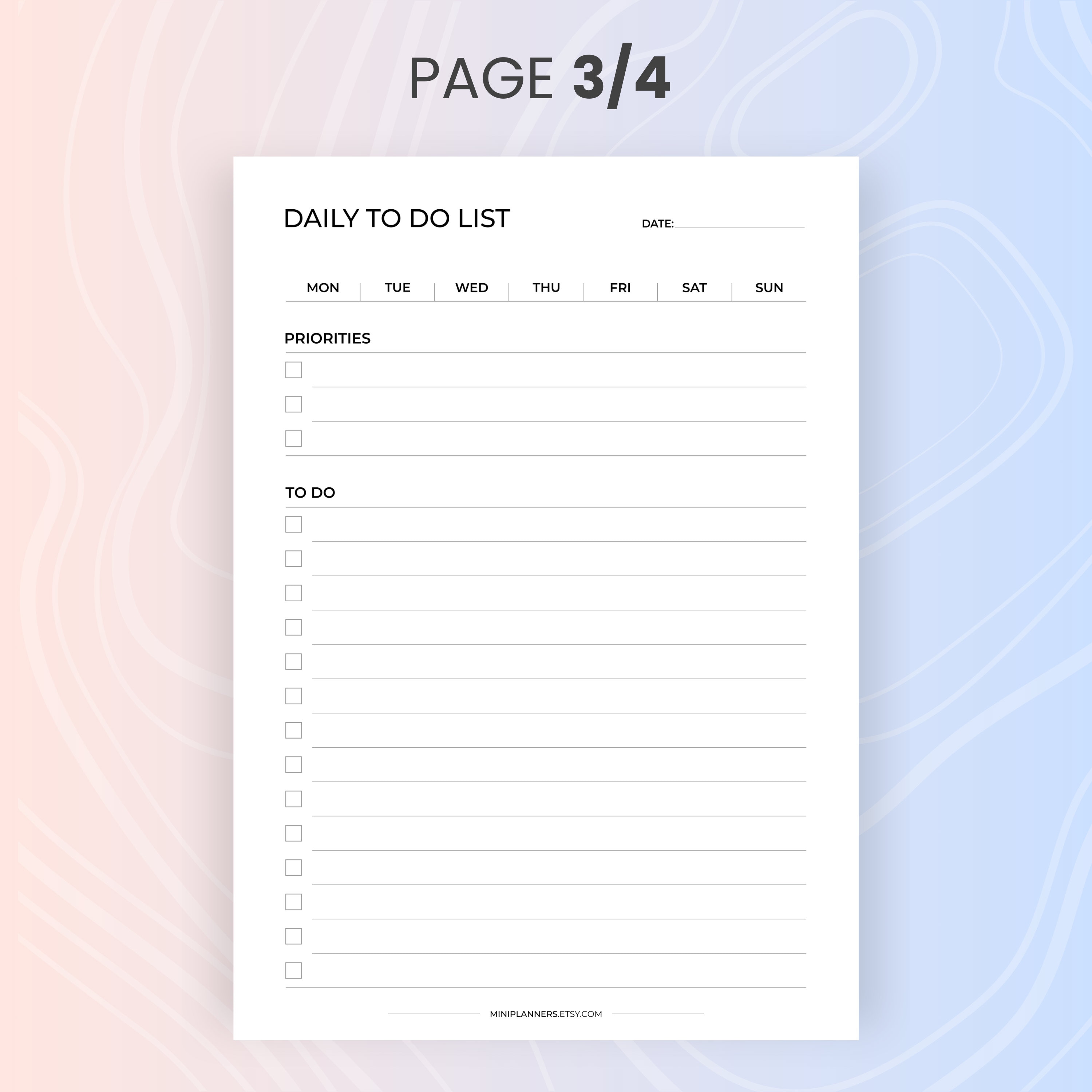 Minimalist Daily to Do List Printable Daily Planner Personal - Etsy