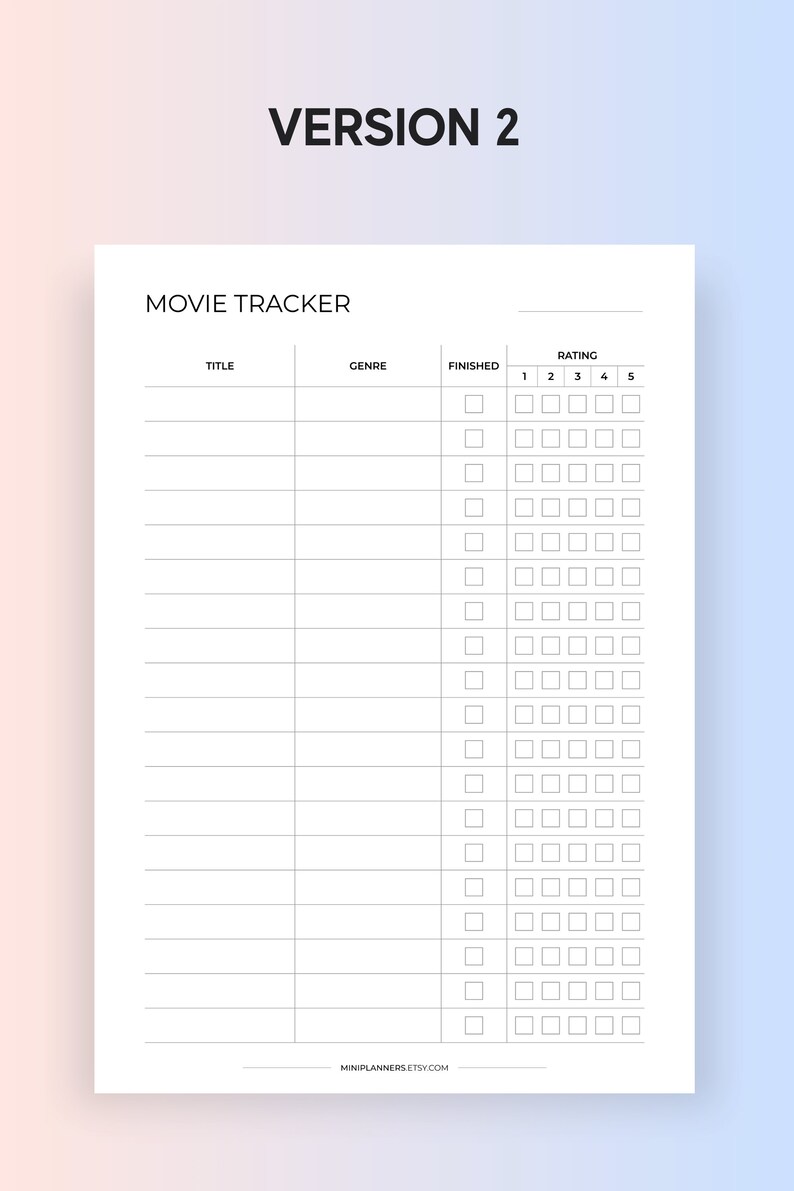 Movie Watching Tracker Printable, Watchlist Organizer, TV Show Tracker ...