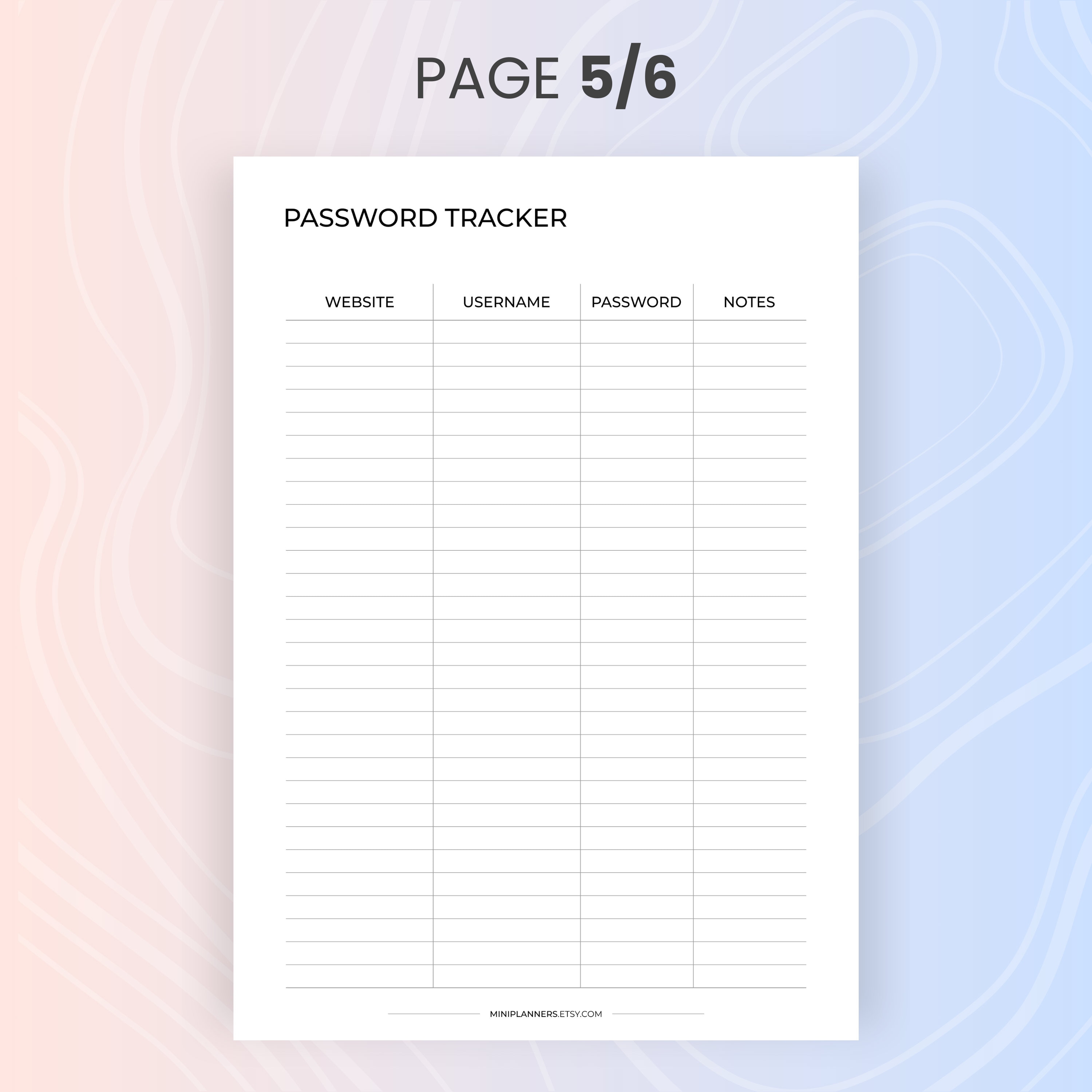 Password Tracker Printable Template Alphabetical Order - Etsy