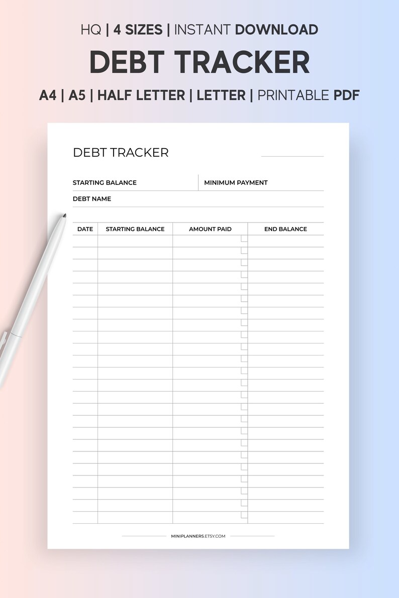 Printable Debt Tracker: A4 A5 Letter Sizes (PDF) - Etsy