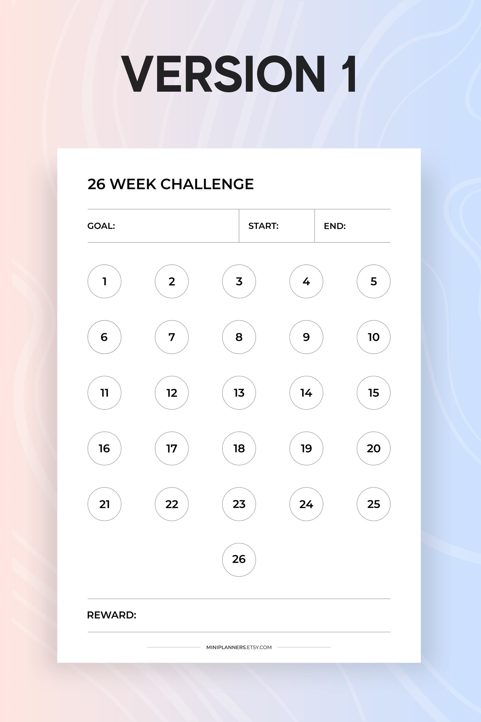 26 Week Challenge Printable: Half Year Goal Tracker (a4/a5/letter) (PDF ...