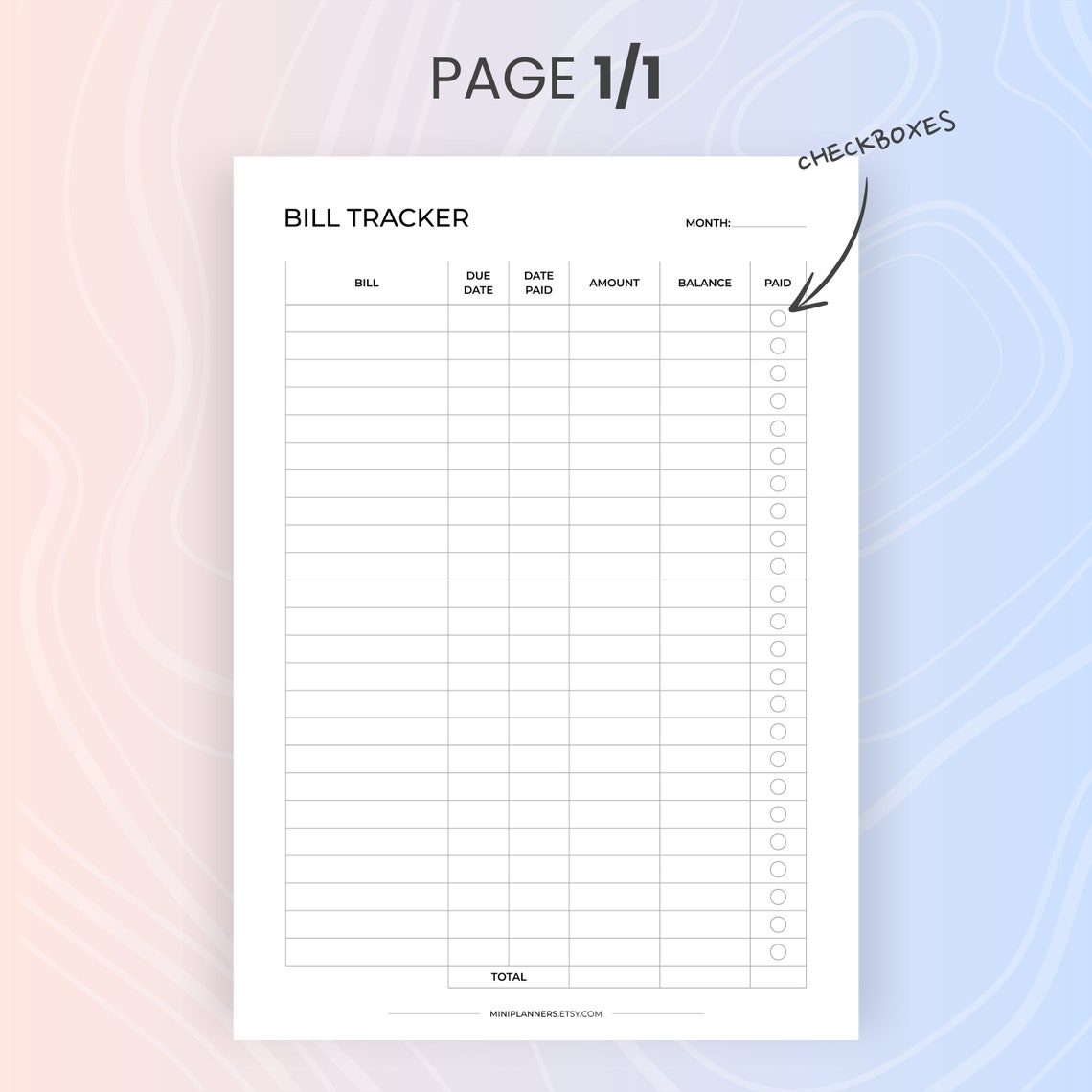 Monthly Bill Tracker, Printable Bill Organizer Template, Utility Bill ...
