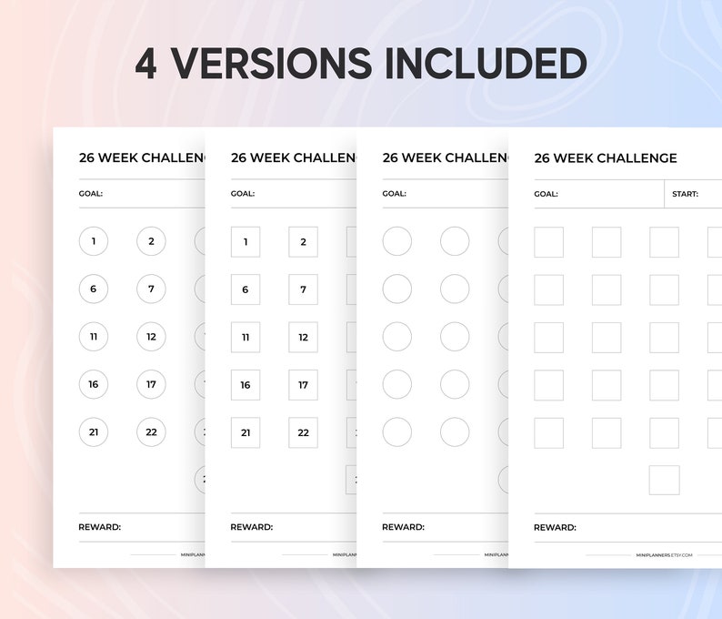 26 Week Challenge Printable: Half Year Goal Tracker (a4/a5/letter) (PDF ...