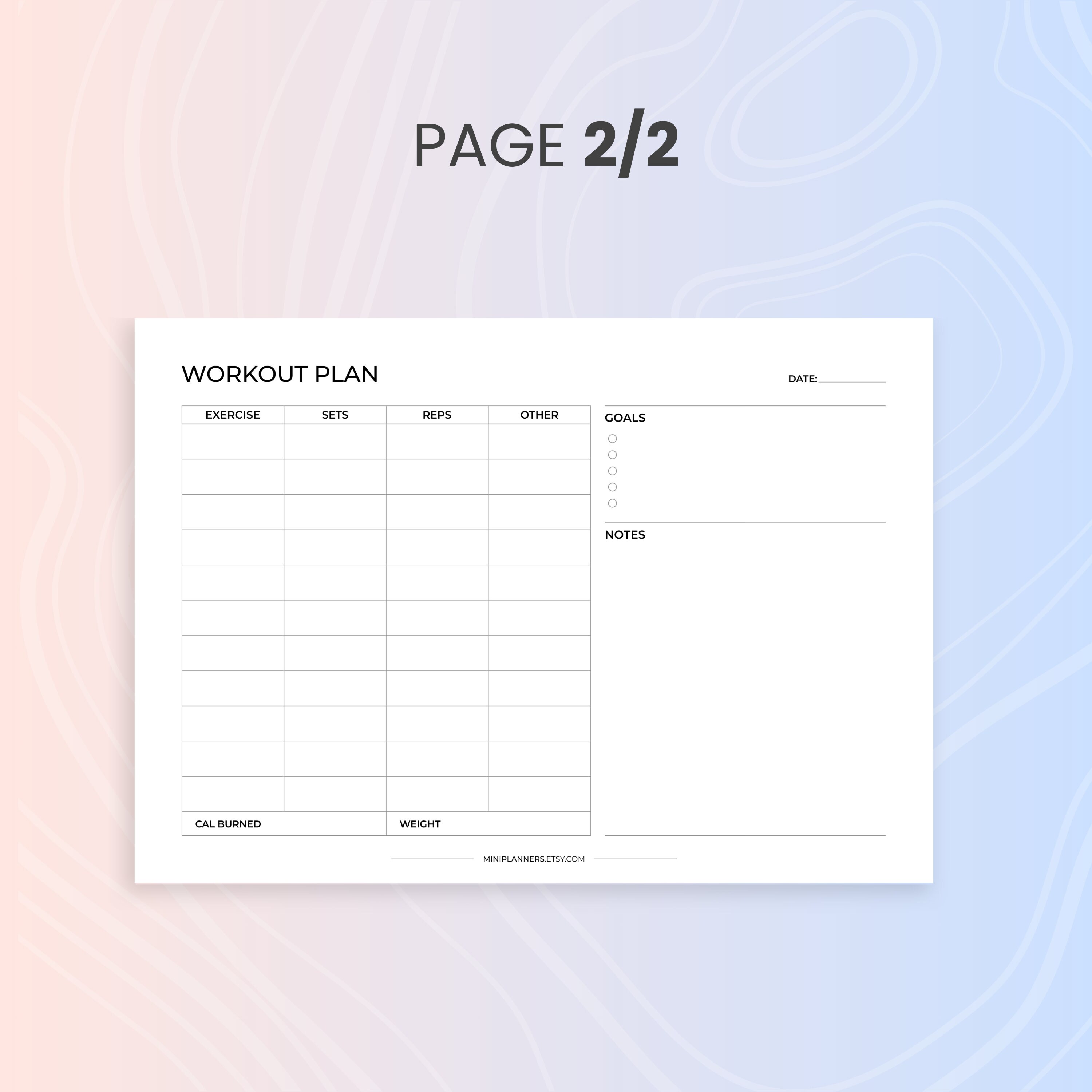 Printable Daily Workout Planner, A4 Simple Exercise Plan Template, Weight Loss Training Log ...
