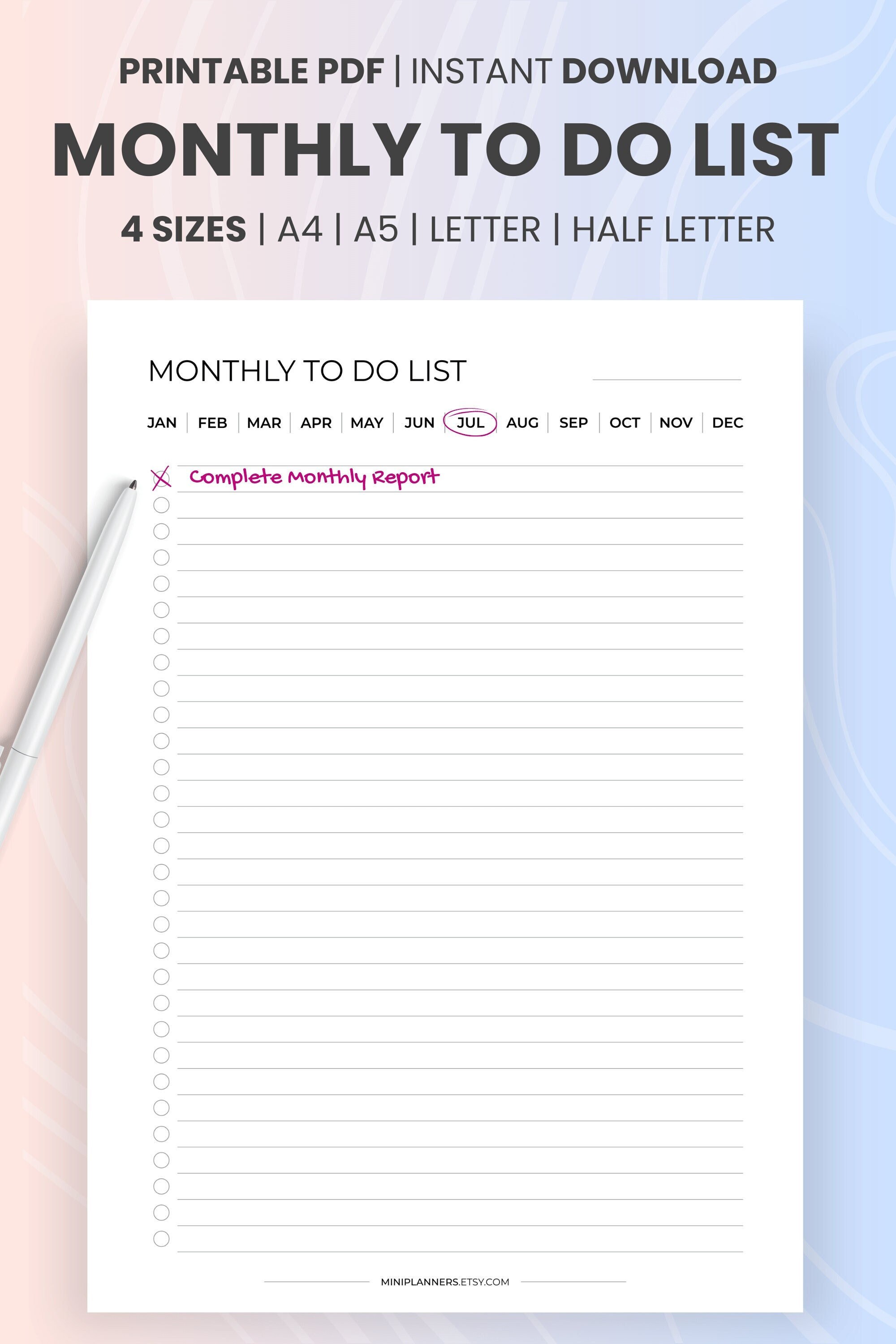 Monthly to Do List Printable to Do List Checklist Template - Etsy Canada