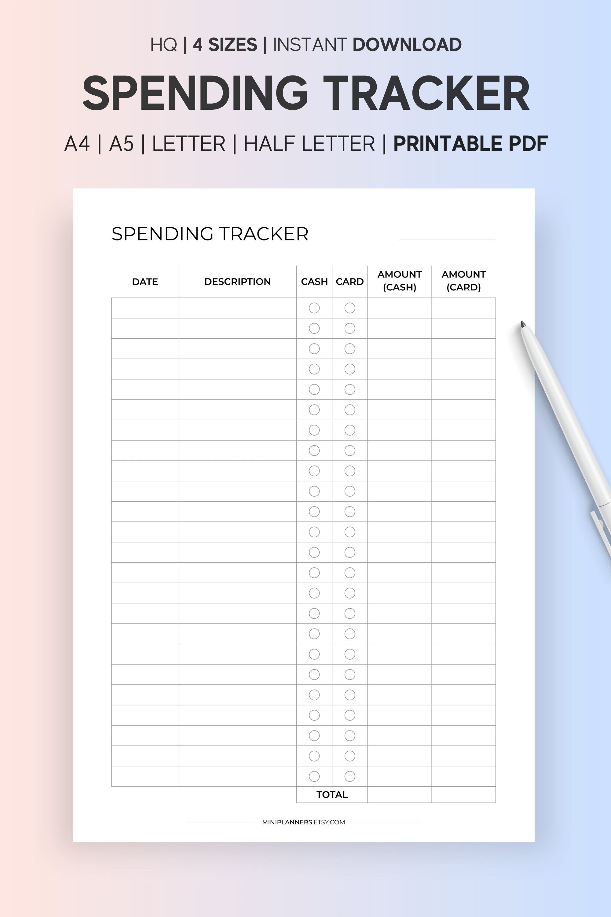 Spending Tracker, Printable Expenses Tracker, Financial Planner, Budget ...