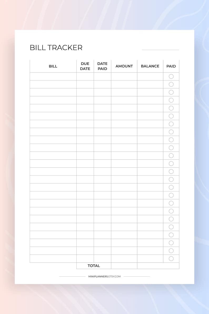 Monthly Bill Tracker Printable, Bill Tracker Template, Bill Reminder ...