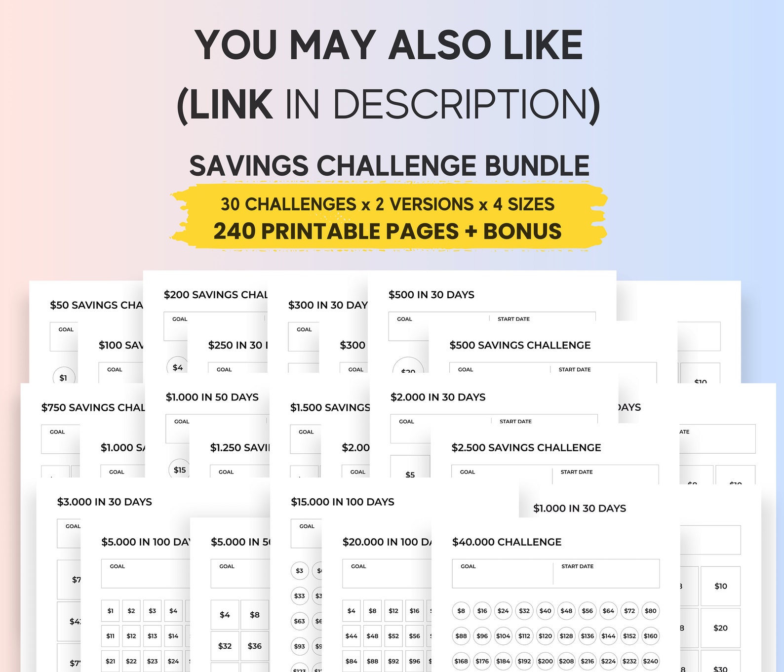 10000 Savings Challenge, 10,000 Challenge, 10k Dollar in 100 Days Money ...