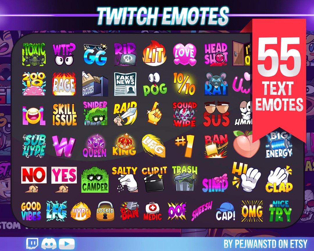 55 Pack Text Emotes Twitch Emotes Sub Emote Text Emote Hype Emote Rage ...