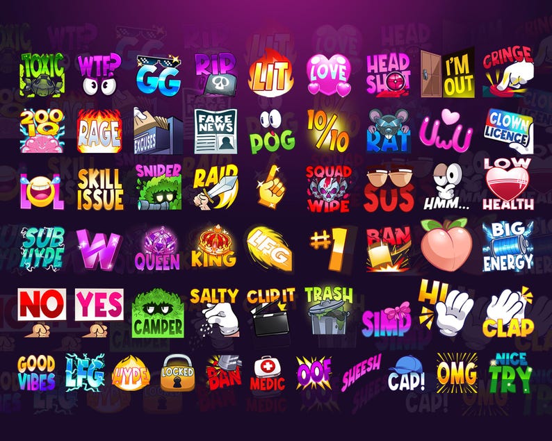 110 Pack Text Emotes | Twitch Emotes | Sub Emote | Text Emote | Hype ...
