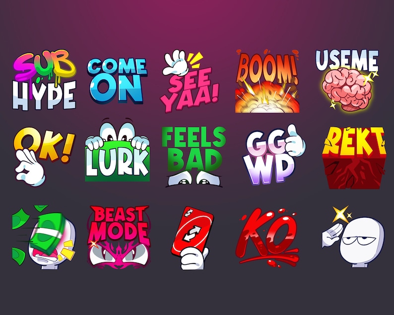 110 Pack Text Emotes | Twitch Emotes | Sub Emote | Text Emote | Hype ...