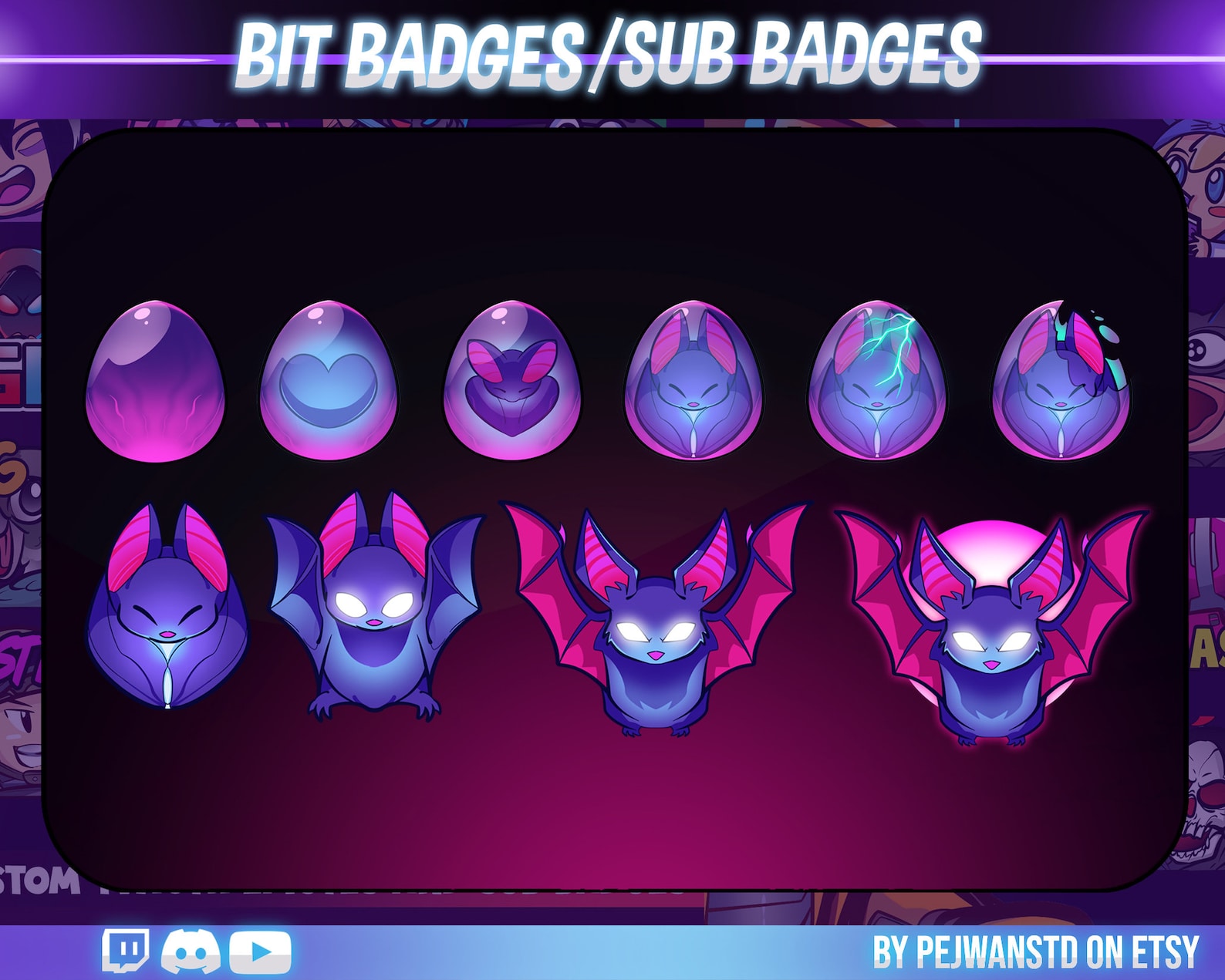 Twitch Sub Badges | Bats Badge | Bat Purple |egg Bit Badge | Bats ...