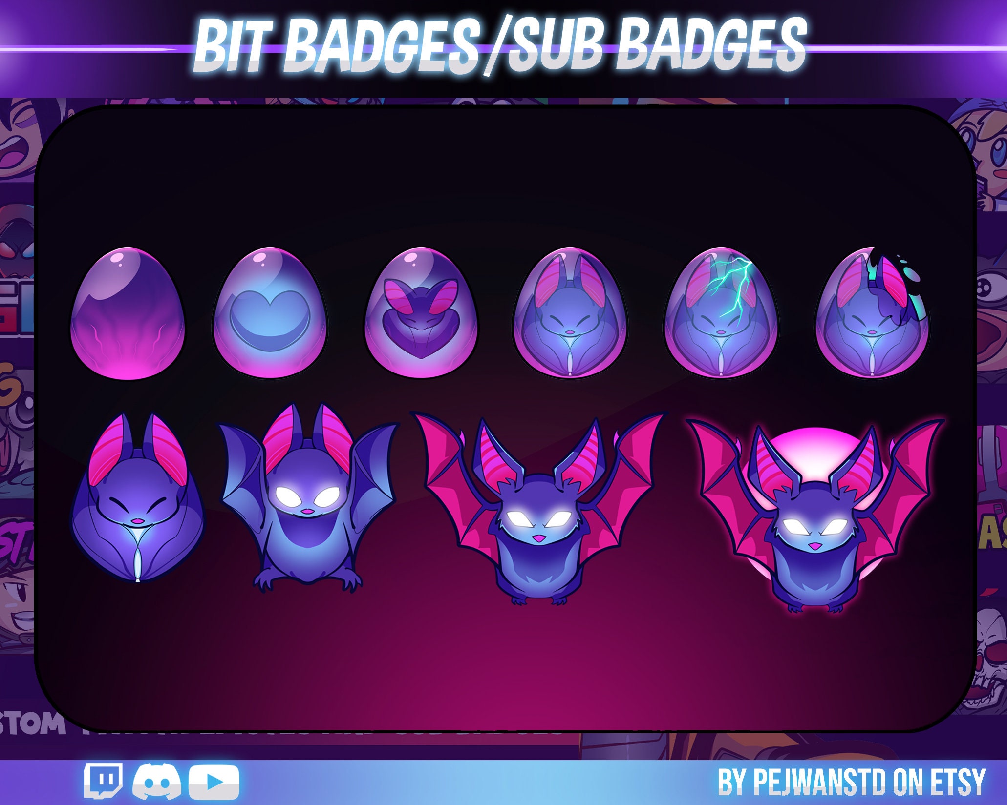 Twitch Sub Badges | Bats Badge | Bat Purple |egg Bit Badge | Bats ...