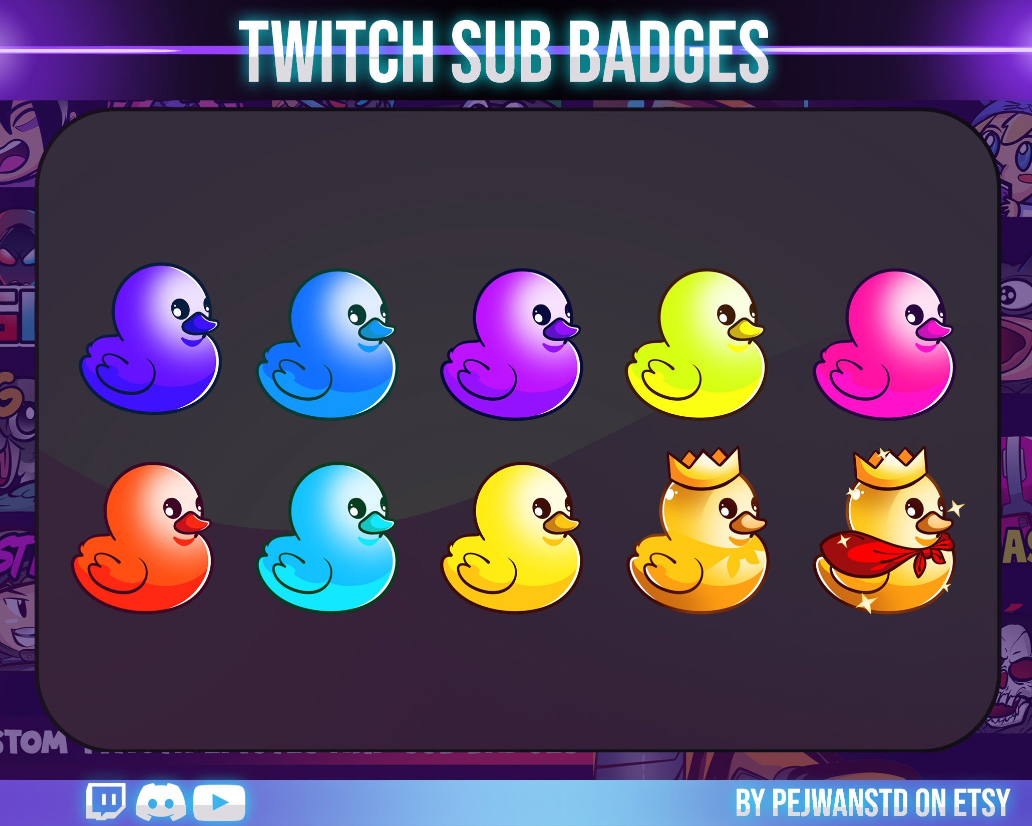 Twitch Sub Badges or Bit Badges Duck | Duck Sub Badges | Duck Bit ...