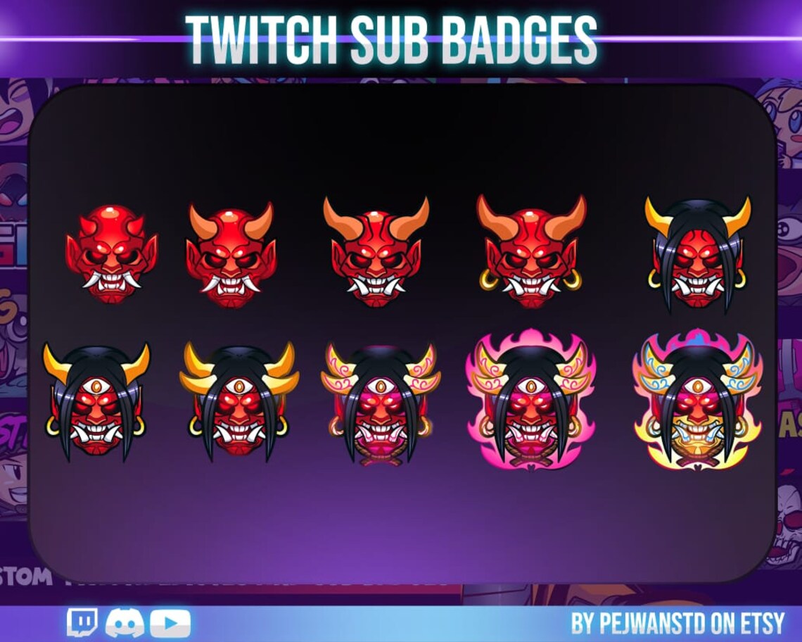 Twitch Sub Badges or Bit Badges Oni Demon Oni Demon Sub Badges Oni Demon Bit Badges Discord ...